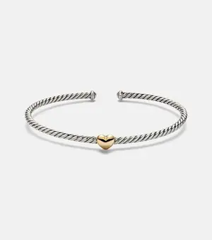 David Yurman 14kt Gold And Sterling Micro Cable Flex Heart Station Bracelet