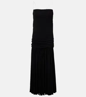 Jacquemus Abiha Gathered Jersey Midi Dress - Black