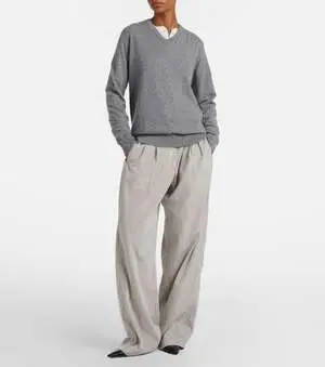 THE ROW Pleated Silk-blend Wide-leg Trousers