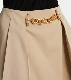Balmain Pleated Cotton Gabardine Mini Skirt - Beige