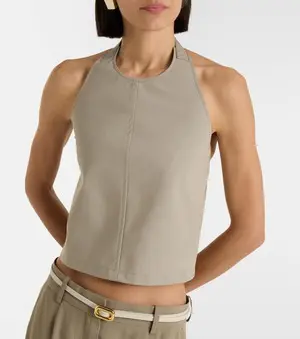Wardrobe.NYC Halterneck Cotton-blend Top - Grey