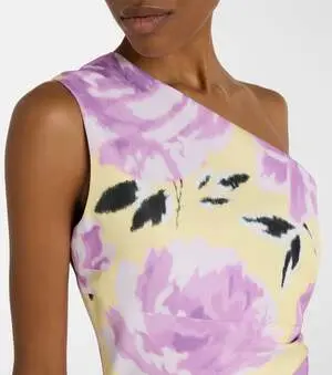 PATOU Floral Gathered One-shoulder Faille Minidress - Multicoloured