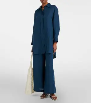 ERES Linen Wide-leg Pants - Blue