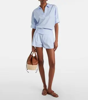 FRAME Harbor Striped Cotton Poplin Shorts - Blue