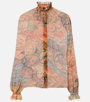 Etro Printed Ruffled Silk Shirt - Multicoloured