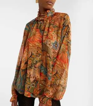 Etro Printed Ruffled Silk Shirt - Multicoloured