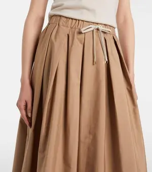 Max Mara Pineta Pleated Cotton Poplin Midi Skirt - Beige