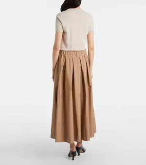 Max Mara Pineta Pleated Cotton Poplin Midi Skirt - Beige