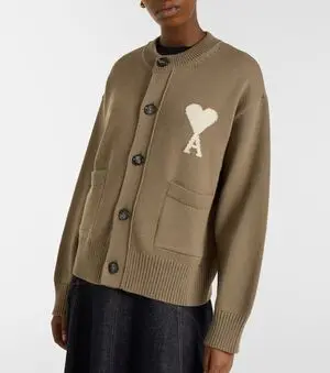 AMI Paris De Coeur Wool And Cotton Cardigan