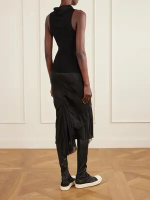 Rick Owens Sliced Stretch-jersey And Crinkled-satin Midi Dress