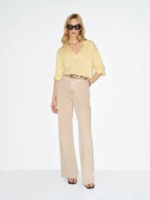REFORMATION Mellen Polo Knit Top - Yellow