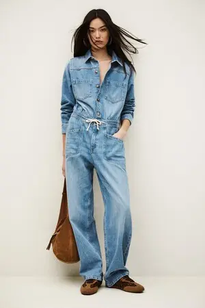 Ba&sh Myrella Denim Cargo Jumpsuit - Blue