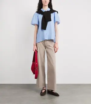 ME+EM Cotton Cheesecloth Blouse - Blue