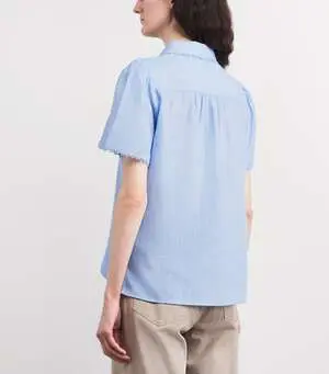 ME+EM Cotton Cheesecloth Blouse - Blue