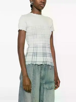 Burberry Check-pattern T-shirt With Ruffled Detail