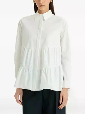 Oscar De La Renta Tiered Cotton Poplin Blouse - White