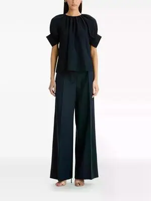 Oscar De La Renta Gathered Silk Georgette Blouse - Blue