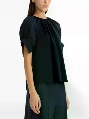 Oscar De La Renta Gathered Silk Georgette Blouse - Blue