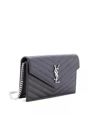Saint Laurent Classic Monogram Wallet On Chain Matelasse Chevron Leather - Black