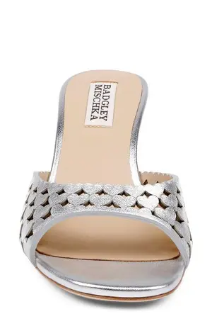 Badgley Mischka Windy Heart Cut Out Slide Sandal - Silver Metallic