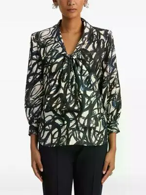 Oscar De La Renta Abstract Sketch Silk Twill Blouse