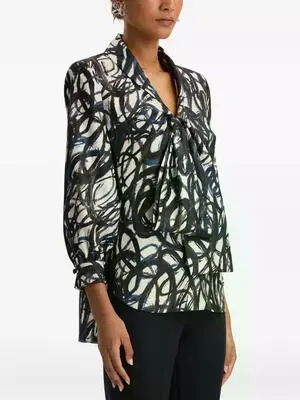 Oscar De La Renta Abstract Sketch Silk Twill Blouse