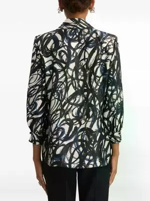 Oscar De La Renta Abstract Sketch Silk Twill Blouse