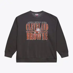 Mitchell & Ness Cleveland Browns Downtown Crew Vintage Logo Sweatshirt - Black