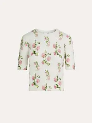Oscar De La Renta Porcelain Flower-printed Embroidered Pullover