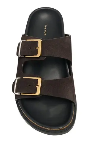 THE ROW Suede Buckled Slide Sandals