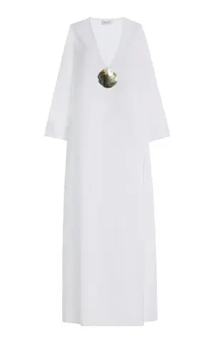 SLOAN Shell-detailed Cotton Voile Maxi Kaftan Dress - White