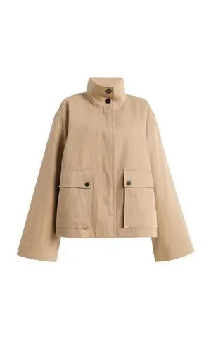 Lafayette 148 New York Cotton-linen Twill Funnel Neck Cargo Jacket