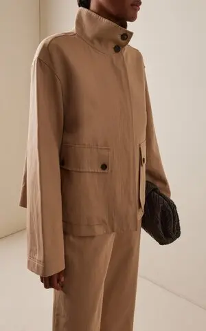 Lafayette 148 New York Cotton-linen Twill Funnel Neck Cargo Jacket