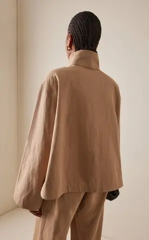 Lafayette 148 New York Cotton-linen Twill Funnel Neck Cargo Jacket