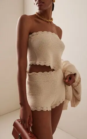 Posse Dylan Strapless Crocheted Crop Top