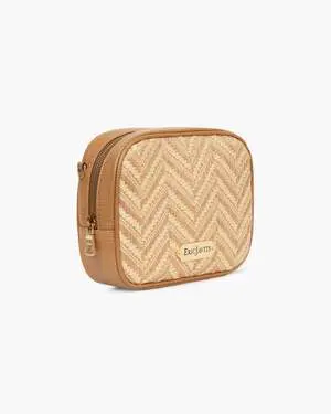 Eric Javits Woven Raffia Zip Pouch With Calf Leather Frame - Peanut