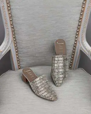 Eric Javits Aura Metallic Mules - Silver
