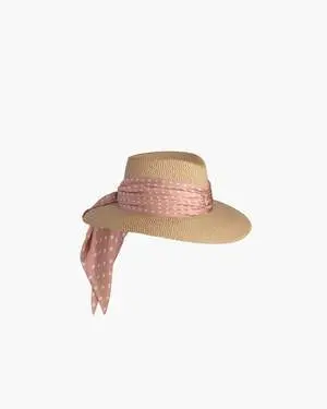 Eric Javits Squishee Fedora With Silk Scarf - Peanut/rose Dot