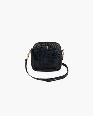 Eric Javits Embossed Crocodile Leather Crossbody Pouch - Black