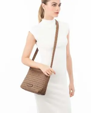 Eric Javits Lil Koko Raffia Rollable Crossbody Bag - Fawn