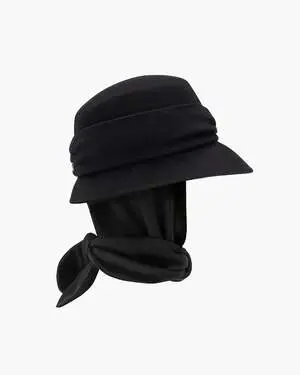 Eric Javits Wool Felt Cloche Hat With Attached Merino Wool Scarf - Black