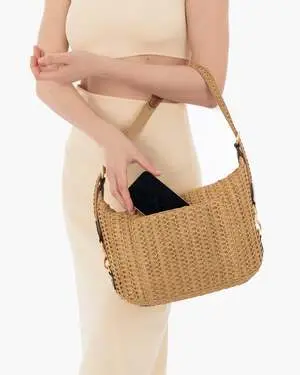 Eric Javits Woven Raffia Hobo Bag - Black