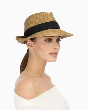 Eric Javits Squishee Classic Fedora Straw Hat - Peanut/white