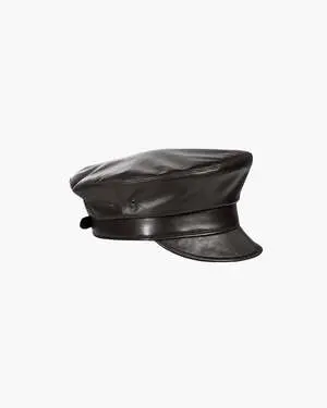 Eric Javits Leather Cap With Short Brim - Black