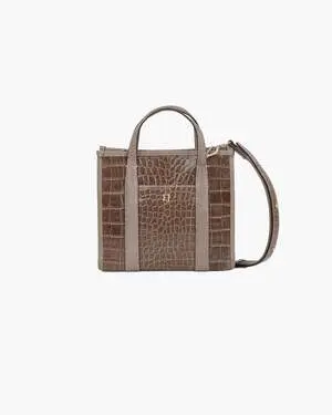 Eric Javits Embossed Calf Leather Top Handle Shopper - Taupe