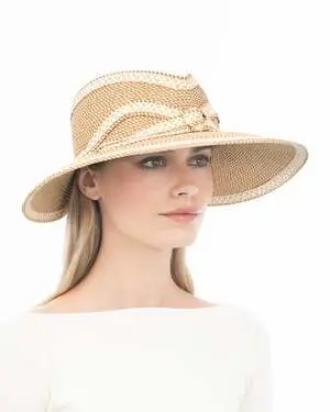 Eric Javits Squishee Straw Sun Visor With Bow - Peanut Mix