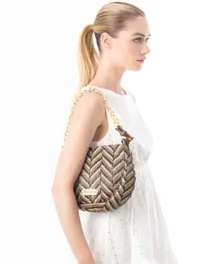 Eric Javits Chain Pouch Raffia Bag