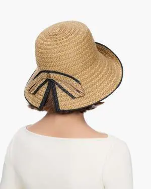 Eric Javits Raffia Cloche Hat With Bow Detail - Cream Mix