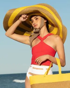 Eric Javits Gigantic Striped Sun Hat - White Mix/sky