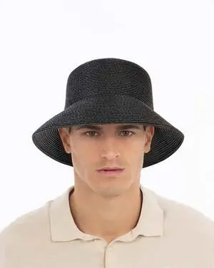 Eric Javits Raffia Straw Bucket Hat - Black